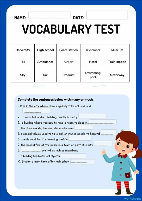 VOCABULARY TEST. Interactive worksheet | TopWorksheets