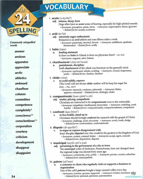 List 24 Pg 54-55. Interactive worksheet | TopWorksheets