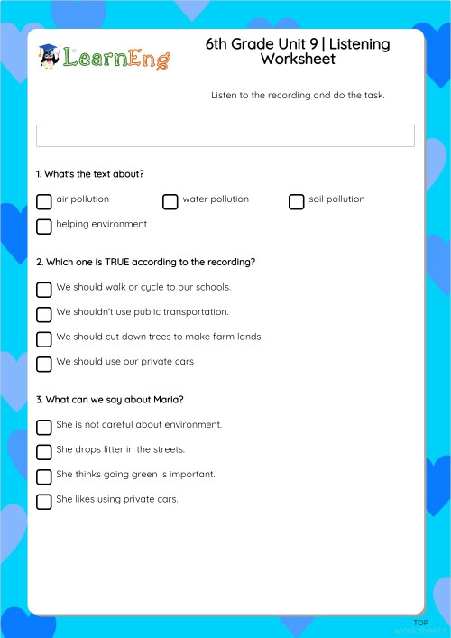 6th Grade Unit 9 | Listening Worksheet. Interactive worksheet ...