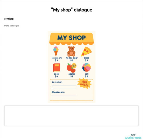 "My shop" dialogue. Interactive worksheet | TopWorksheets
