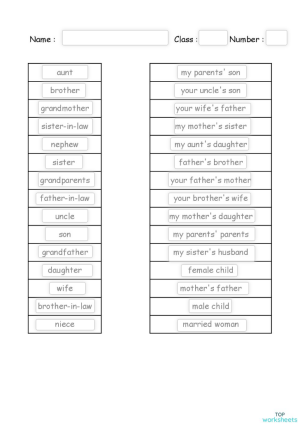 Family Vocabulary Join. Interactive worksheet | TopWorksheets