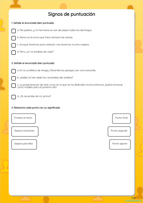 Signos de puntuación. Ficha interactiva | TopWorksheets