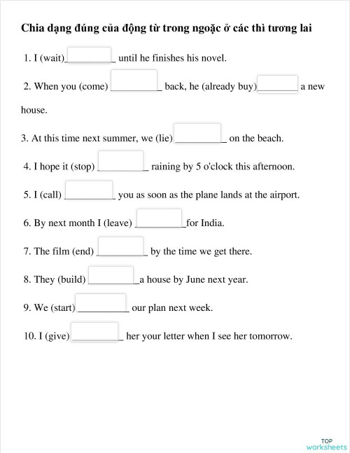 9_Các thì tương lai. Interactive worksheet | TopWorksheets