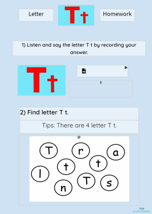 Letter T t (HW). Interactive worksheet | TopWorksheets