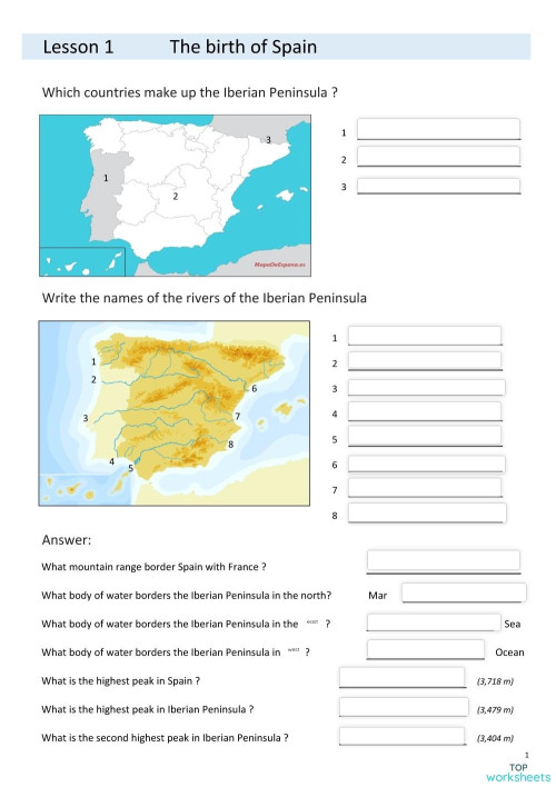 Social Lesson 1 Birth of Spain. I. Interactive worksheet | TopWorksheets