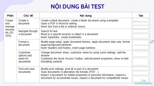 ÔN THI MOS WORD 2016. Interactive worksheet | TopWorksheets