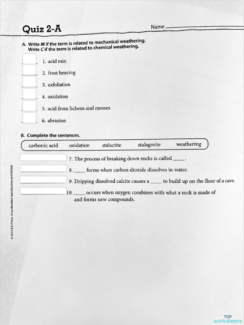 Science 6: Quiz 2-A. Interactive worksheet | TopWorksheets