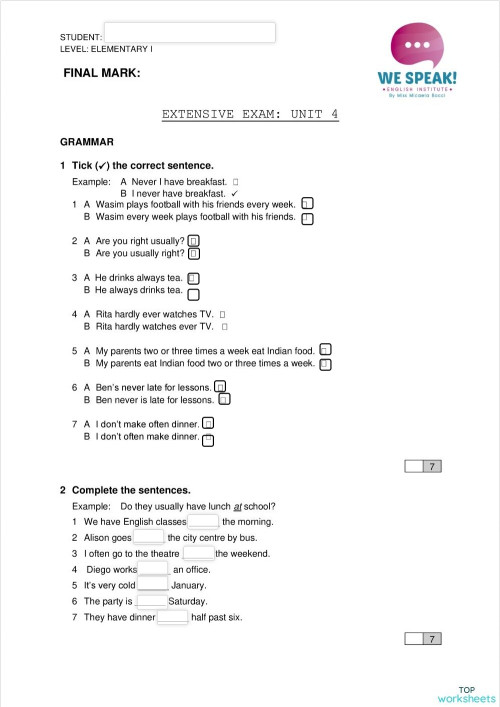Intensive exam unit 4. Interactive worksheet | TopWorksheets