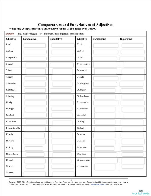 Comparative Superlative Interactive Worksheet