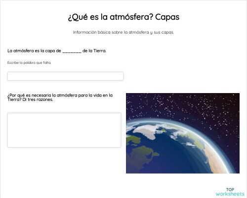 ¿Qué es la atmósfera? Capas. Ficha interactiva | TopWorksheets