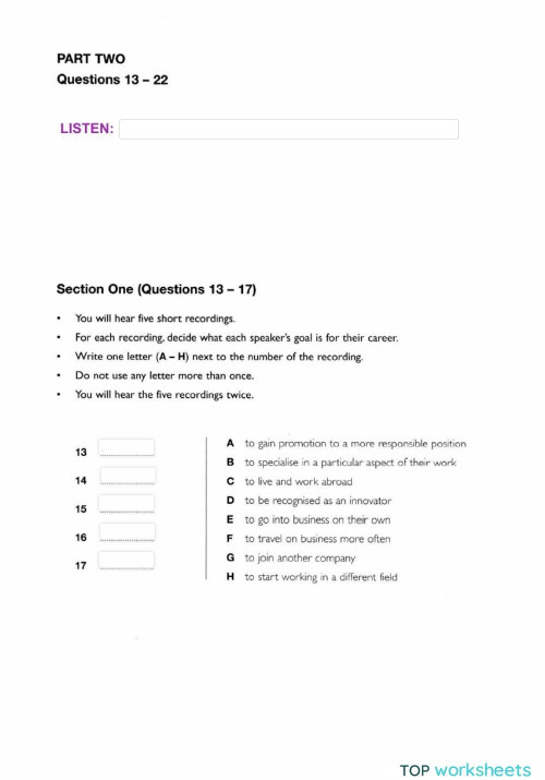 BEC listening. Interactive worksheet | TopWorksheets
