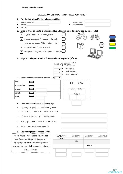 Evaluacion AP unidad 2. Interactive worksheet | TopWorksheets