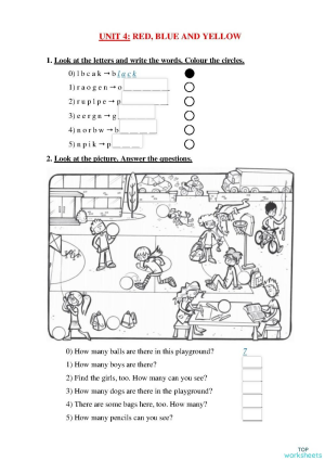Unit 4: Red, blue and yellow. Interactive worksheet | TopWorksheets