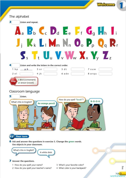 the alphabet/classroom language. Interactive worksheet | TopWorksheets