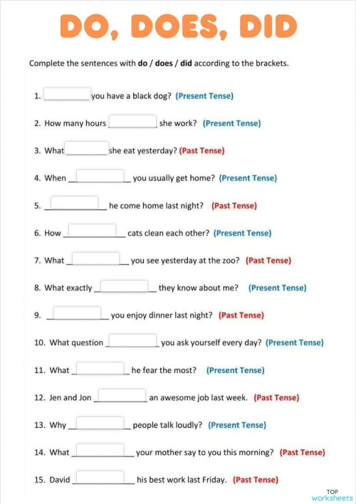 FORM QUESTIONS/ SHORT ANSWERS DO-DOES. Interactive worksheet ...