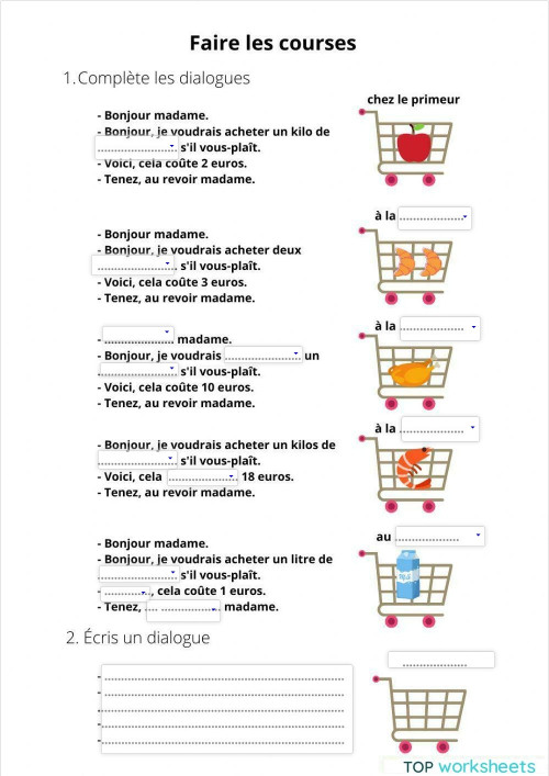 Faire les courses. Fiche interactive | TopWorksheets