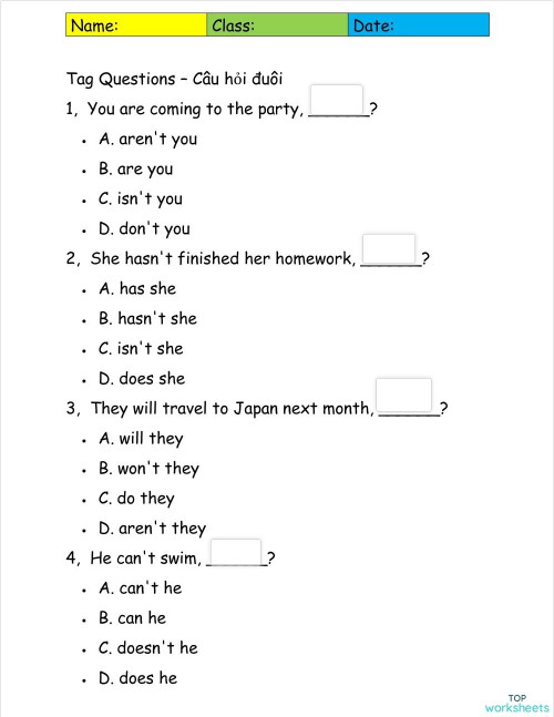 TAG QUESTIONS. Interactive worksheet | TopWorksheets