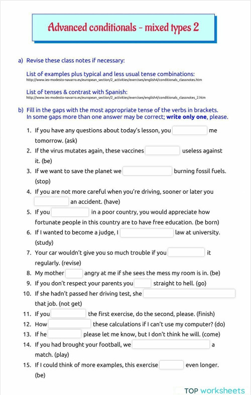 Advanced conditionals - mixed types 2. Interactive worksheet ...