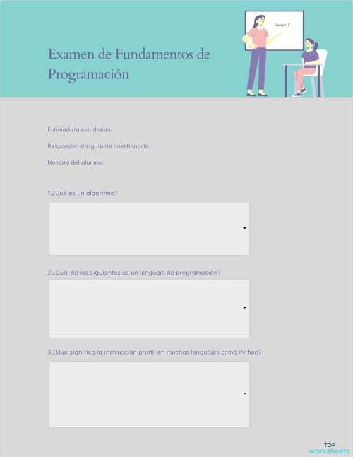 Examen Fundamentos de programación. Ficha interactiva | TopWorksheets