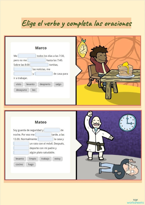 Verbos en Presente de Indicativo. Ficha interactiva | TopWorksheets
