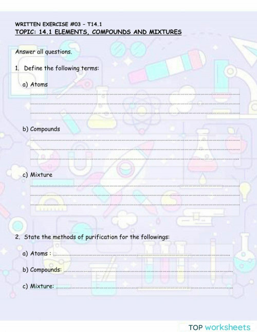 Element, compound and mixture. Interactive worksheet | TopWorksheets