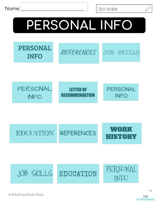 Resume: Circle the World PERSONAL INFO. Interactive worksheet | TopWorksheets
