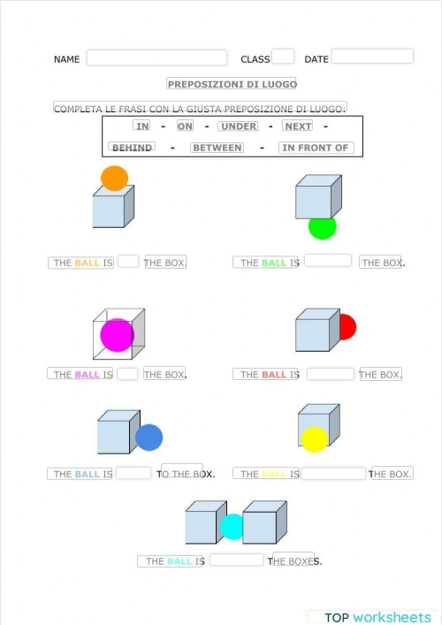 PREPOSIZIONI DI LUOGO. Scheda interattiva | TopWorksheets