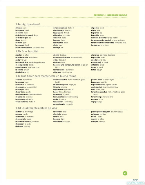 1. Vocabulario 45 Spanish Cambridge IGCSE. Ficha interactiva ...