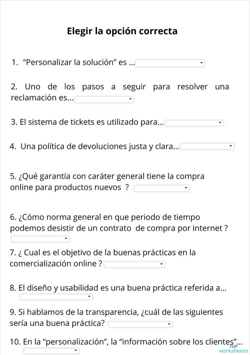 CURSO VTA ONLINE: fichas interactivas y ejercicios online | TopWorksheets