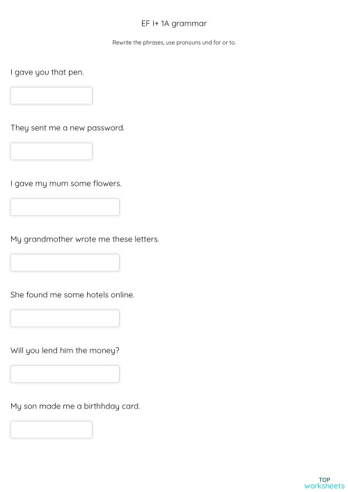 EF I+ 1A grammar. Interactive worksheet | TopWorksheets