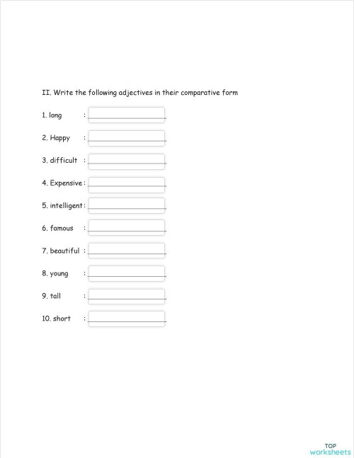 Comparative Adjectives. Interactive worksheet | TopWorksheets