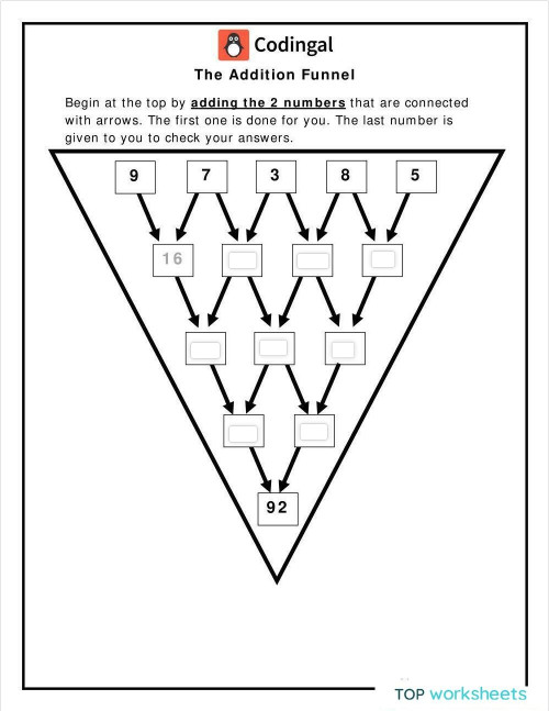 Addition Funnel. Interactive worksheet | TopWorksheets