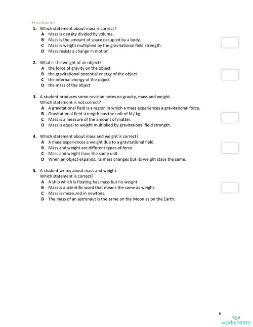 Enrichment Mass & Weight. Interactive worksheet | TopWorksheets