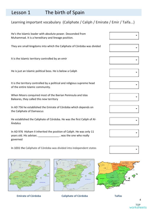 Social Lesson 1 Birth of Spain. IV. Interactive worksheet | TopWorksheets