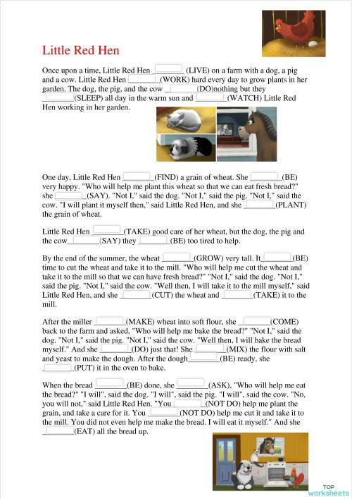 Little Red Hen. Interactive worksheet | TopWorksheets