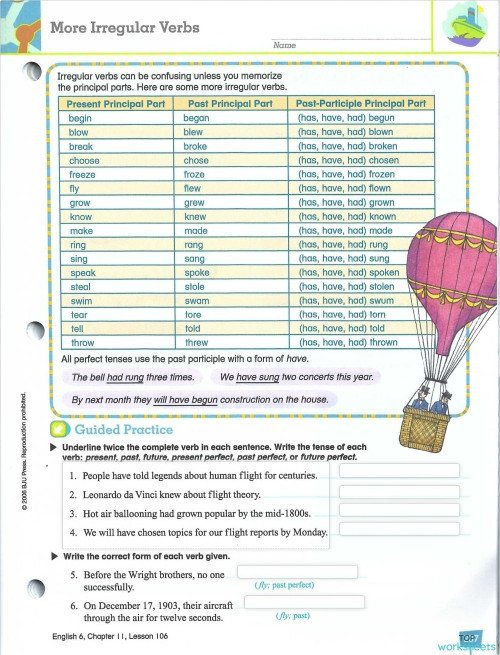 Lesson 106: More Irregular Verbs Pg 207. Interactive worksheet ...