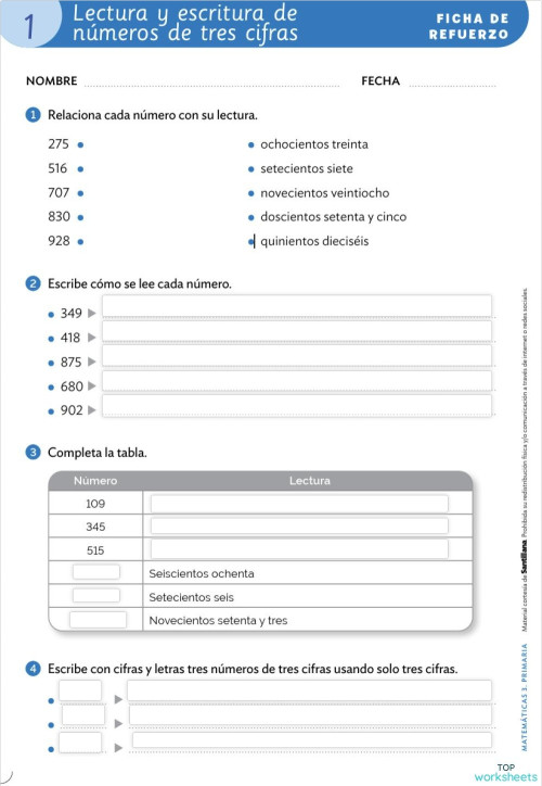 NÚMEROS DE TRES CIFRAS. Ficha interactiva | TopWorksheets