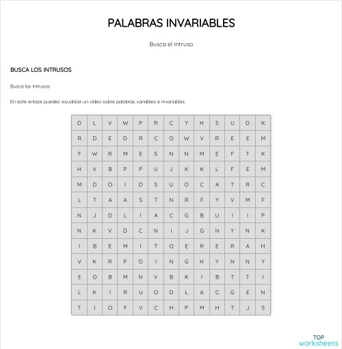 PALABRAS INVARIABLES. Ficha interactiva | TopWorksheets