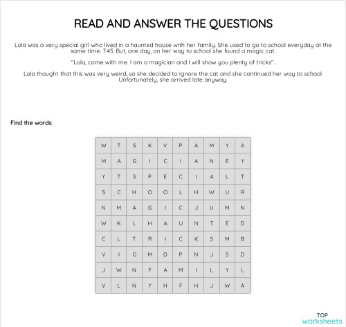READ AND ANSWER THE QUESTIONS. Interactive worksheet | TopWorksheets