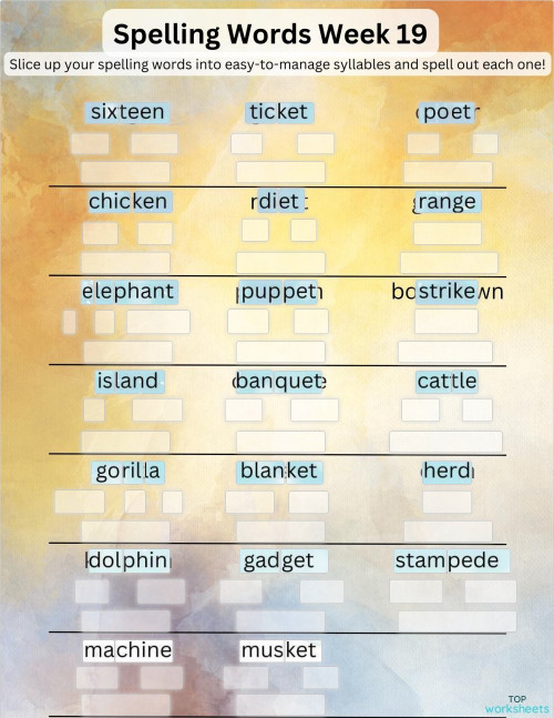 Spelling Words Week 19.3. Interactive worksheet | TopWorksheets