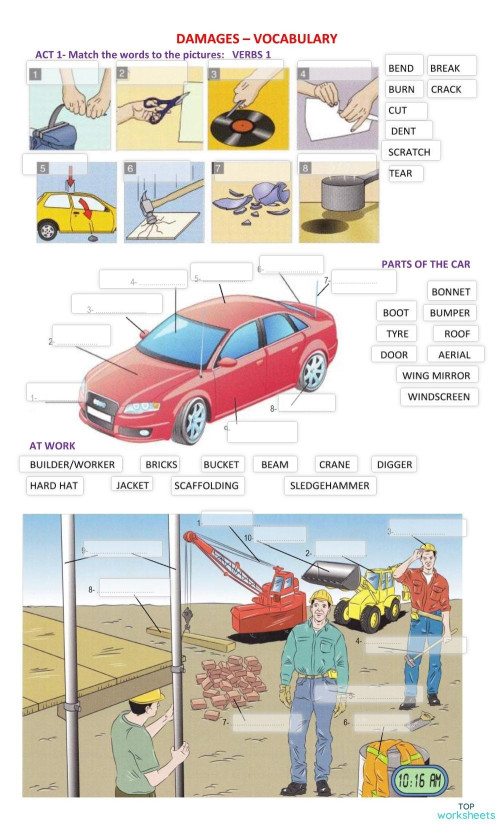 REPORTING DAMAGES- INTRO. Interactive worksheet | TopWorksheets