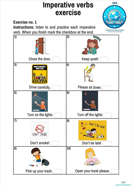 Imperative verbs exercise. Interactive worksheet | TopWorksheets