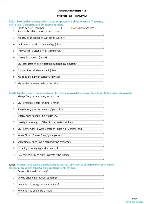 AEF Starter - 6B - GRAMMAR. Interactive worksheet | TopWorksheets