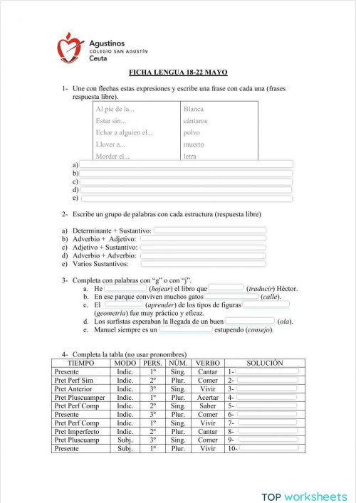 Repaso de Lengua. Ficha interactiva | TopWorksheets
