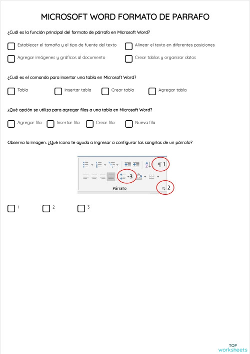 MICROSOFT WORD FORMATO DE PARRAFO. Ficha interactiva | TopWorksheets