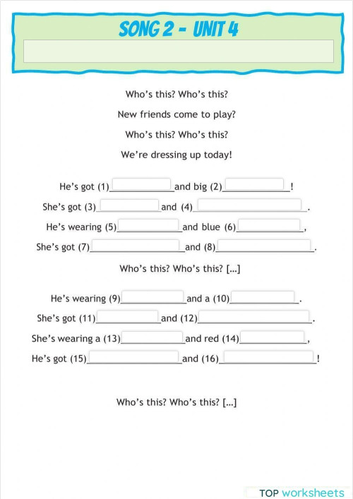 2º song 2 - unit 4. Interactive worksheet | TopWorksheets