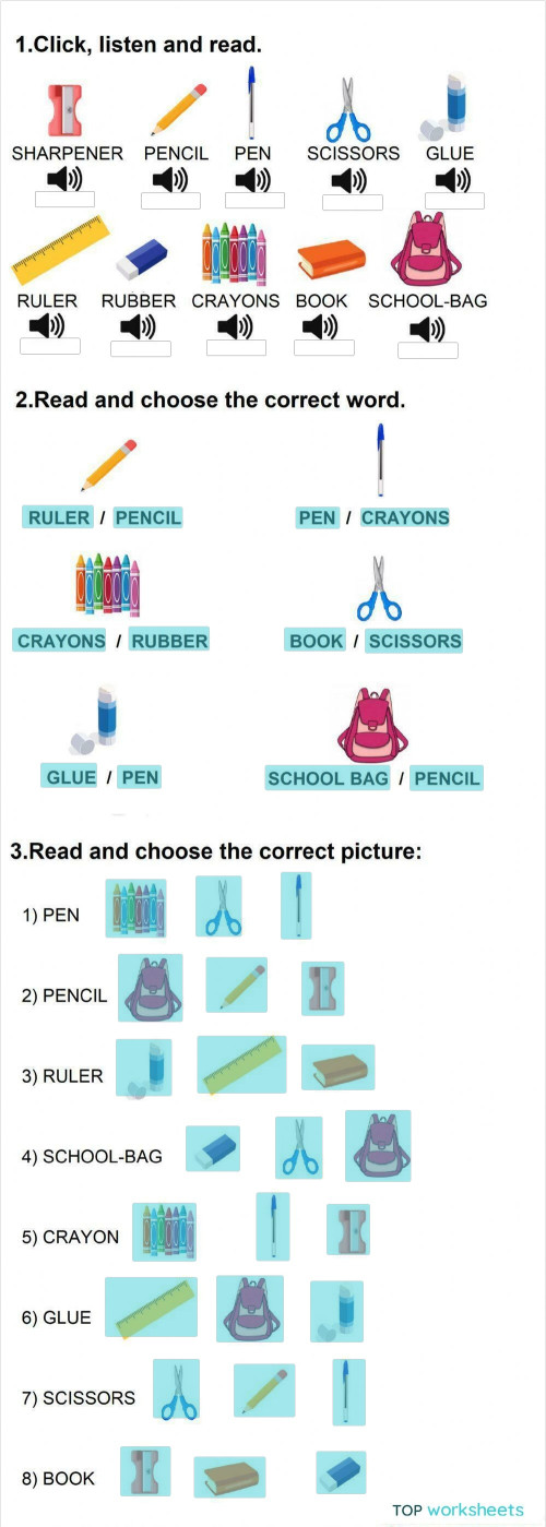 EN1-U1-School-material. Interactive worksheet | TopWorksheets