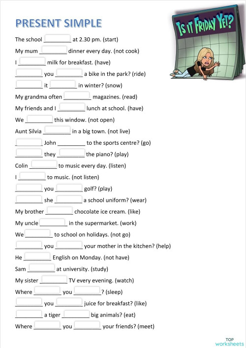 Present simple - using verbs in sentences. Interactive worksheet ...