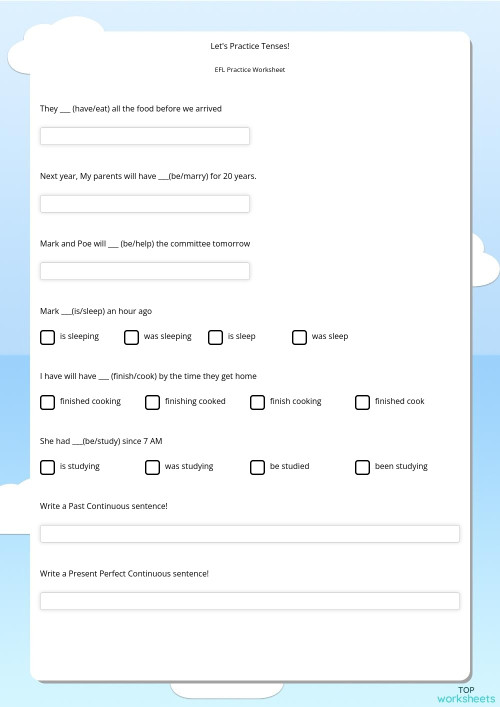 Let's Practice Tenses!. Interactive worksheet | TopWorksheets