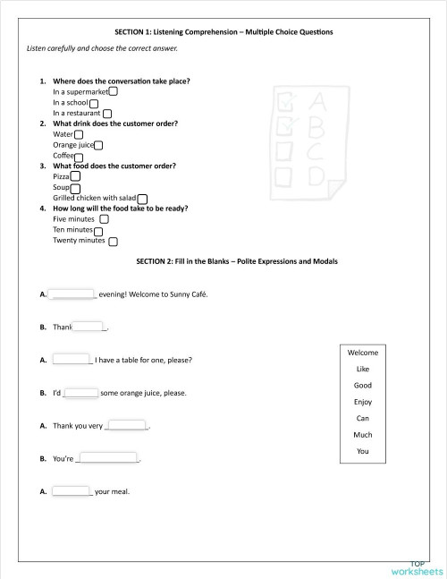 Listening comprehension: interactive worksheets and online exercises ...